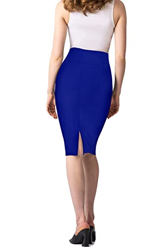 Womens Premium Nylon Ponte Stretch Office Pencil Skirt Made Below Knee KSK45002 1073T Royal L