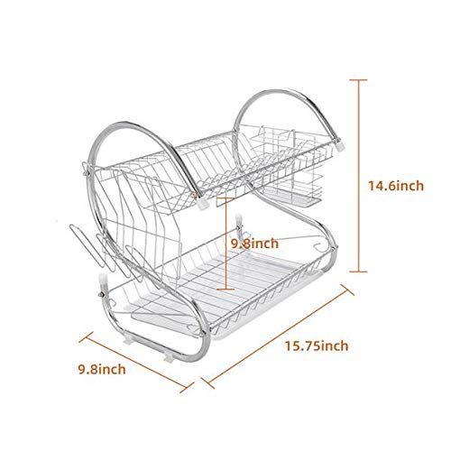 GAJUST Stylish and Sturdy S-Shaped 2-Layer Metal Dish Drainer with Utensil Holder