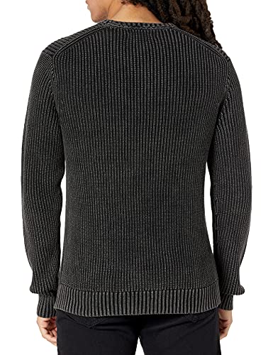 Goodthreads Men's Soft Cotton Rib Stitch Crewneck Sweater, Washed Black, Large