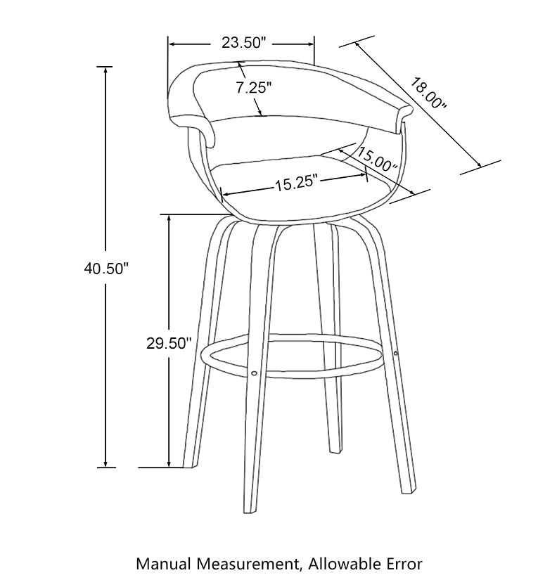 Glitzhome 2 Set Swivel Bar Stool, Bar Height Mid-Century Modern Grey Fabric Wooden Bar Chair with Back Support