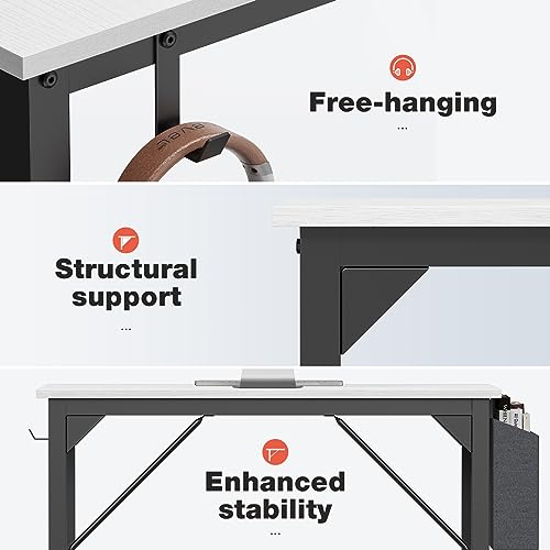OLIXIS Small Computer Desk Home Office Modern Simple Style Table with Storage Bag & Headphone Hooks for Children Student Work Study Writing, 32 Inches, White