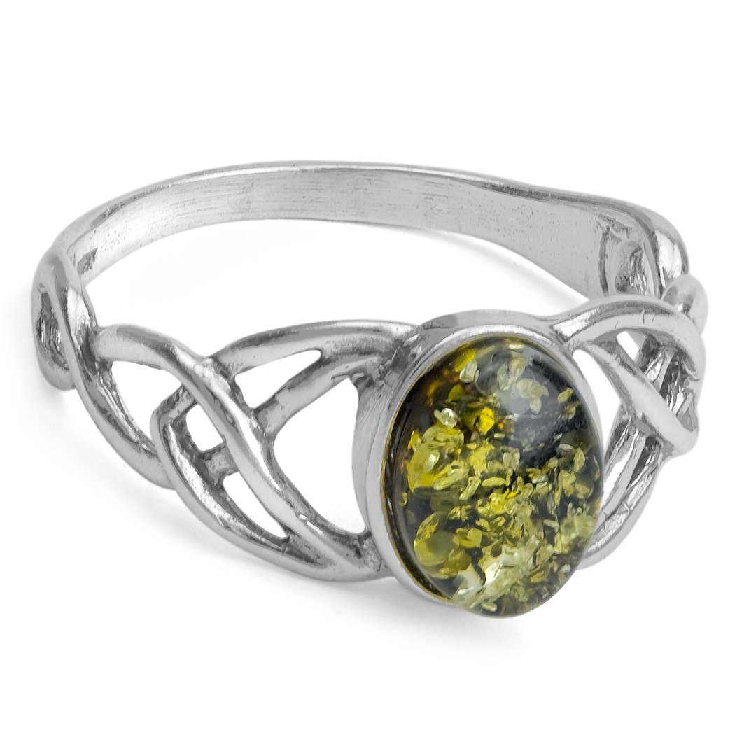 Ian and Valeri Co. Green Amber Sterling Silver Oval Celtic Ring