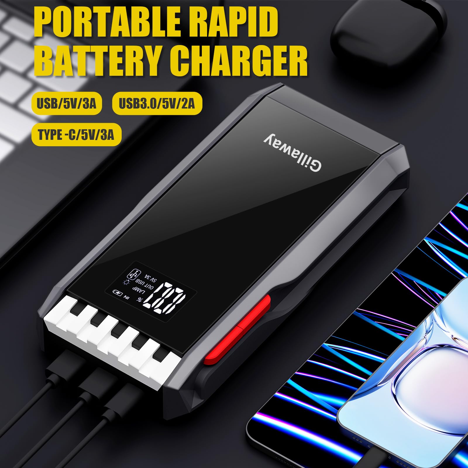 Gillaway 012 Jump Starter Battery Pack, 4000A Peak Car Battery Charger Jump Starter for Up to 10.0L Gas or 8.0L Diesel Engine,12V Car Jumper Starter Portable with Full LCD Screen & LED Light & USB