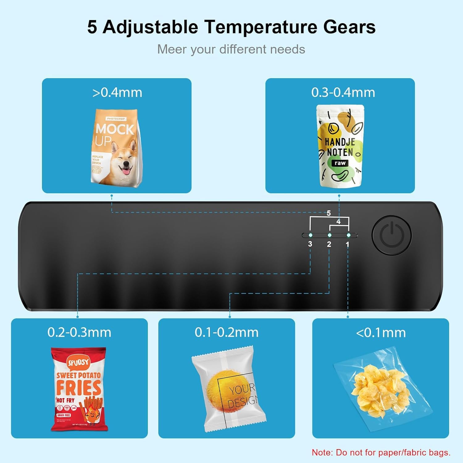 Upgraded Mini Bag Sealer,4000mAh Rechargeable Handheld Mini Heat Sealer with 4.7" Heating Strip & 5 Adjustable Gears-Quick Heat Bag Resealer for Chip Bag, Snack Bag, Plastic Bag - Keep Food Fresh