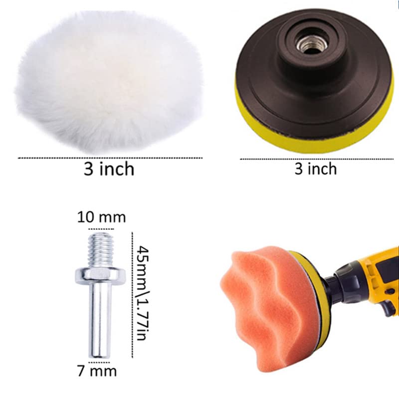 WONDER POINT Buffing Polishing Pads - 3 Inch 31 Pieces Premium Material Car Foam Drill Polishing Pad Kit Sponge Pads Buffer Polisher Kit Headlight Restoration Kit with Wool for Car Polishing, Waxing