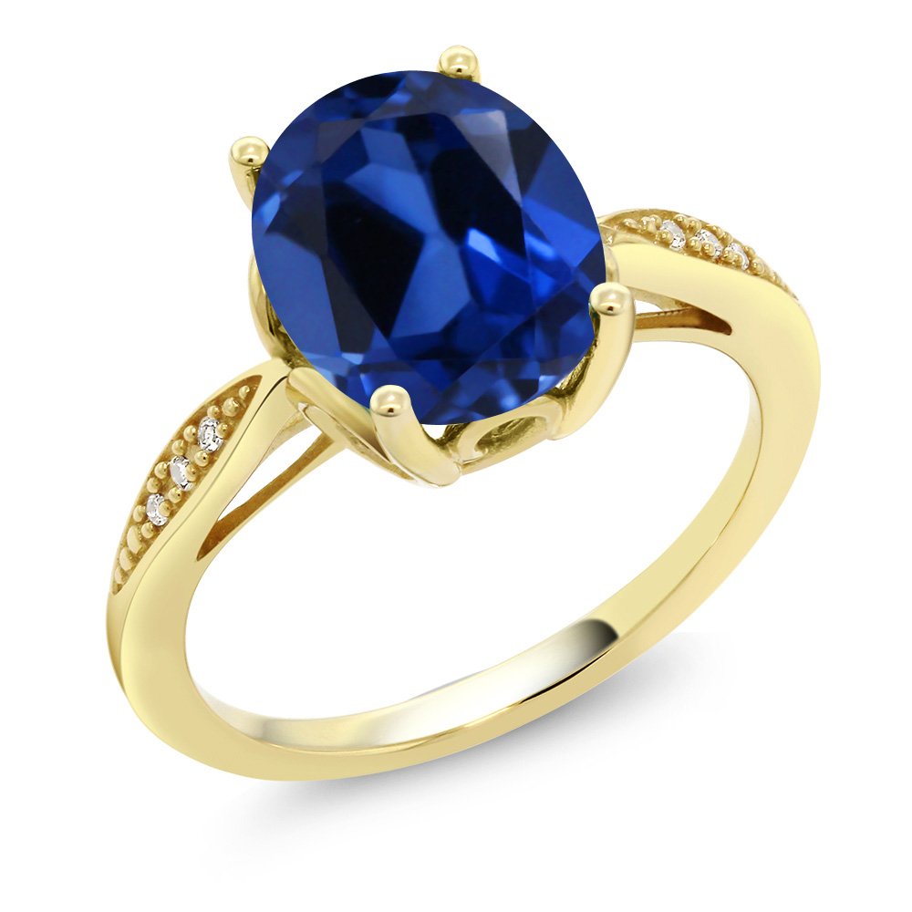 Gem Stone King 14K Yellow Gold 10X8MM Oval Gemstone Birthstone and White Diamond Engagement Ring | Wedding Anniversary Promise Gold Ring For Women | Size 5,6,7,8,9