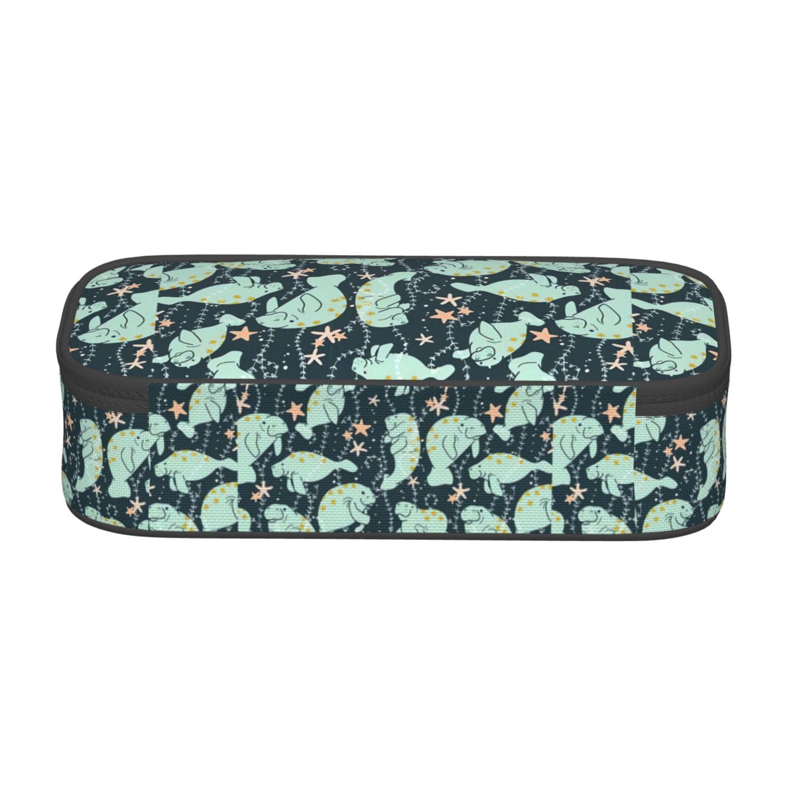 QHWLR Manatee Animals Calf print Pencil Case Large Capacity Pen Pouch for interlayer Adults Cosmetic Bag Supplies , Black