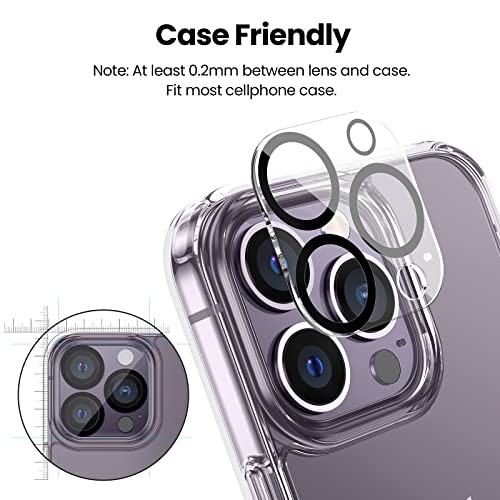 Tensea [3Pcs] for iPhone 14 Pro / 14 Pro Max Camera Screen Protector, Tempered Glass Film Camera Cover Lens Protector, Full Edge to Edge, HD Clear, Case Friendly for iPhone 14Pro 6.1"/ 14 ProMax 6.7"