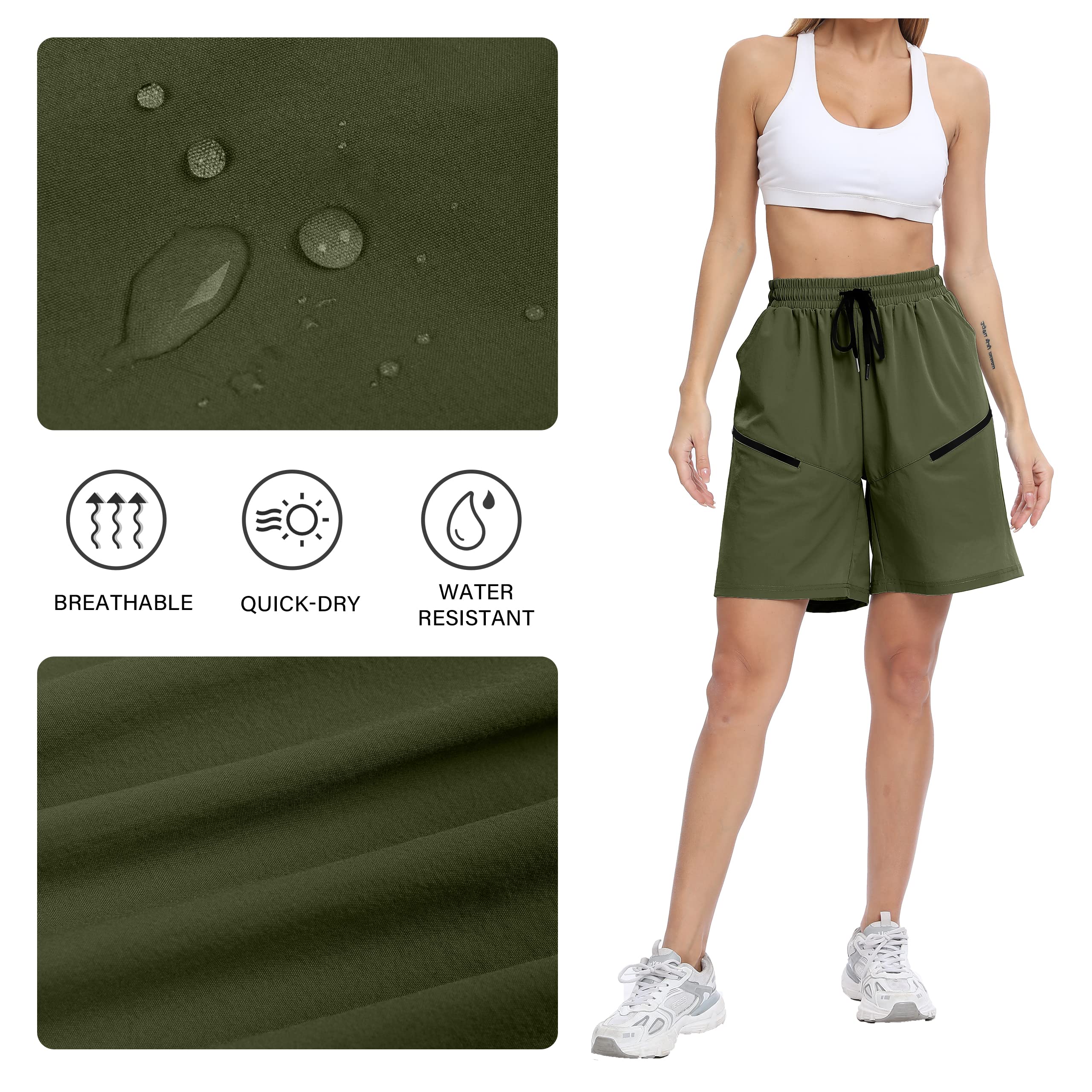 Hiking Shorts Women Quick Dry Athletic Elastic High Waisted Shorts Cargo Golf Shorts with Pockets Green XL