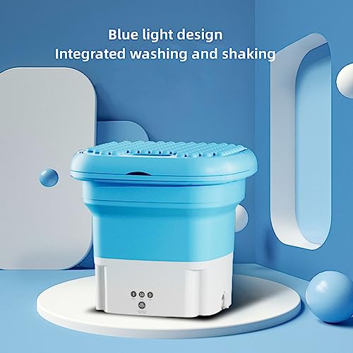 Folding Washing Machine, Small Portable Washing Machine, Underwear and Socks Dehydration Integrated Washing Machine，Mini Washer Suitable for Apartment Travel Camping RV Laundry (Blue)
