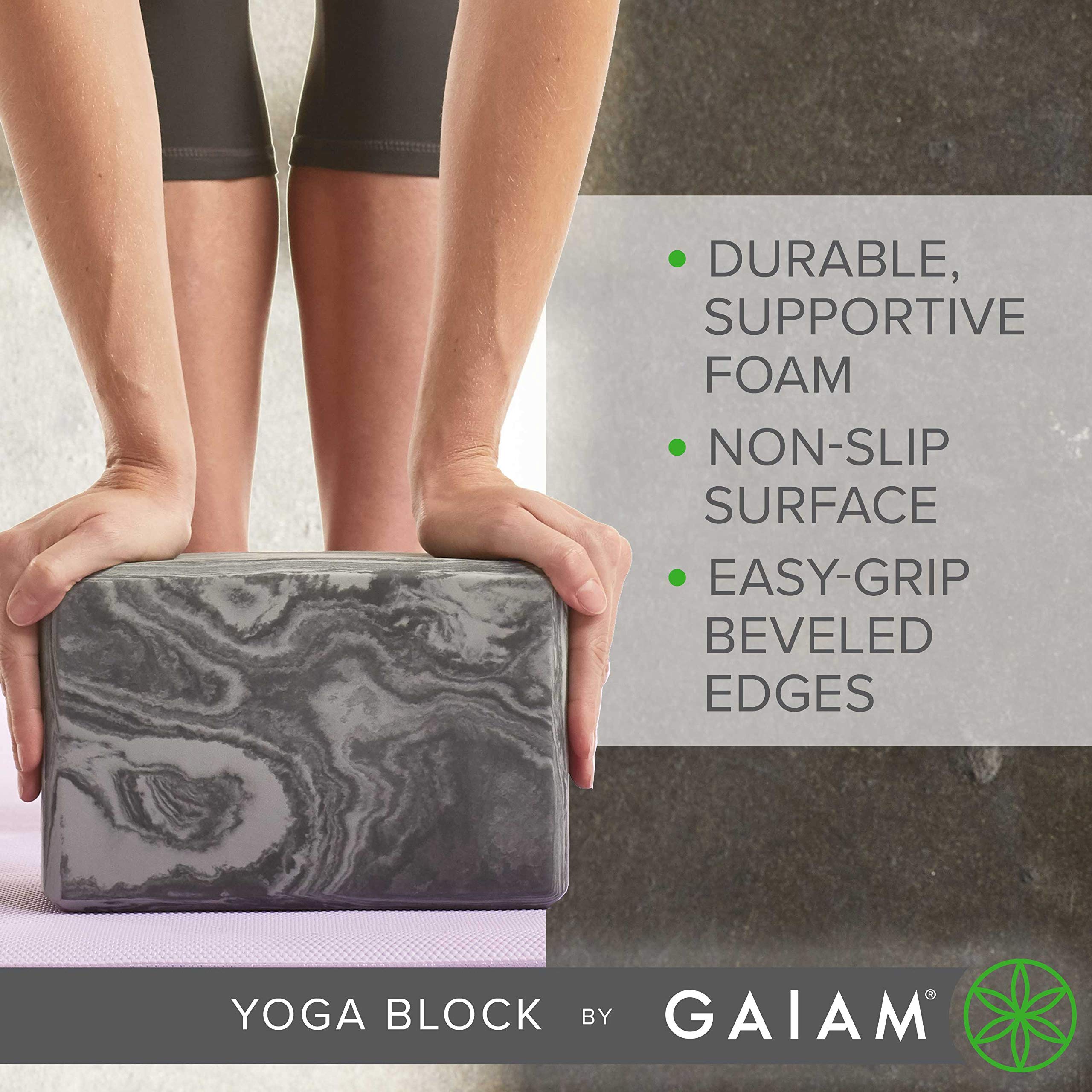 Gaiam Yoga Block - Supportive Latex-Free EVA Foam Soft Non-Slip Surface for Yoga, Pilates, Meditation, Storm Gray