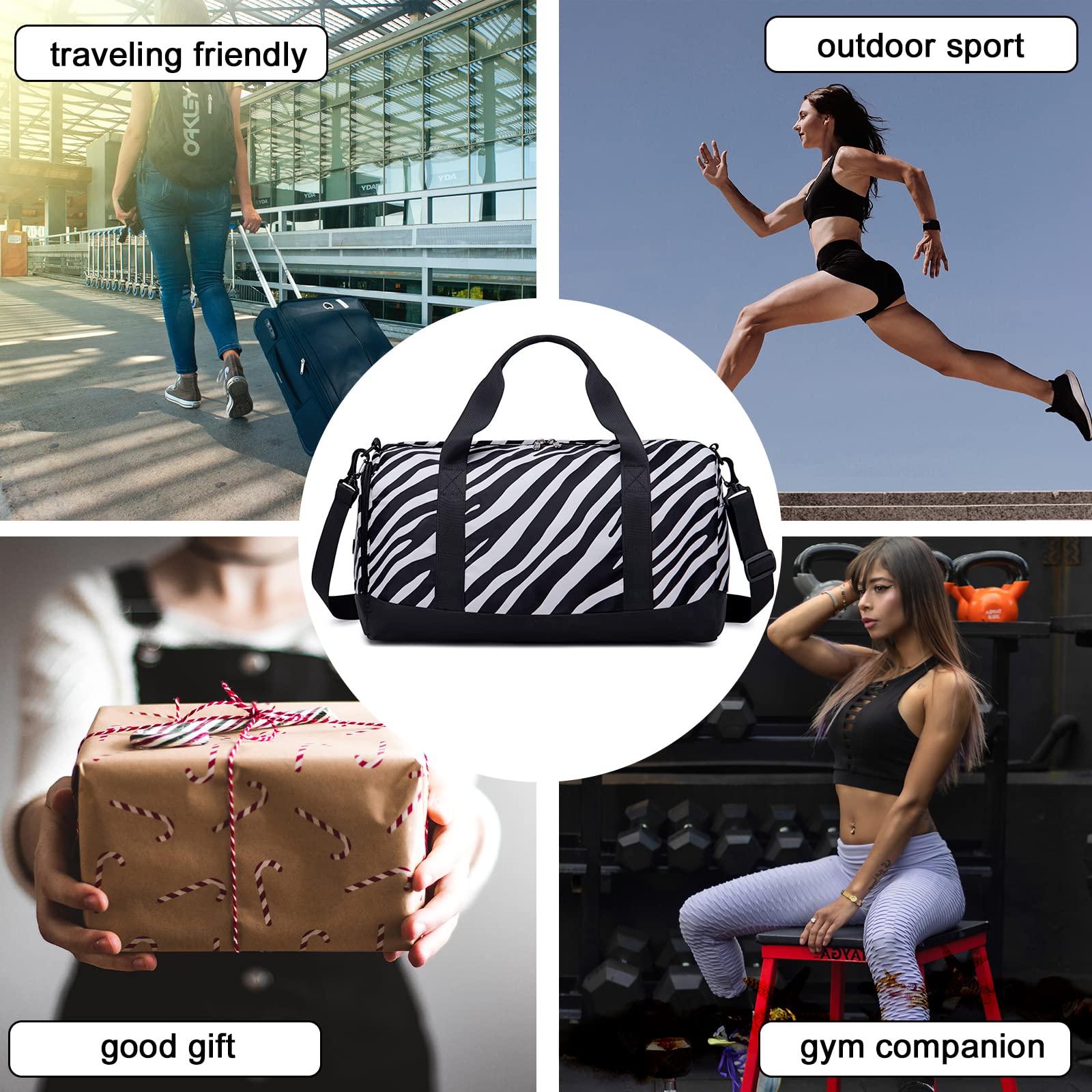 Gym Bag for Women Small Duffel Bag with Shoe Compartment and Wet Pocket Travel Duffle Bag Carry On Weekender Bag Workout Bag