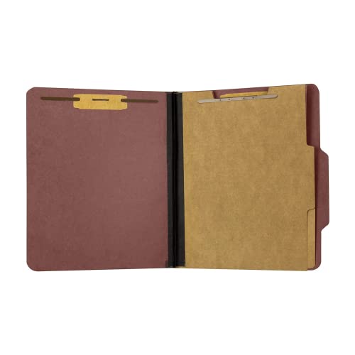 The File King Classification Folders 2 Divider Letter Size - Carnelia Red, 10 Pack | Employee File Folders with Dividers | Top Tab Pressboard Classification Folders | 2" Fastener Prongs | USA Made