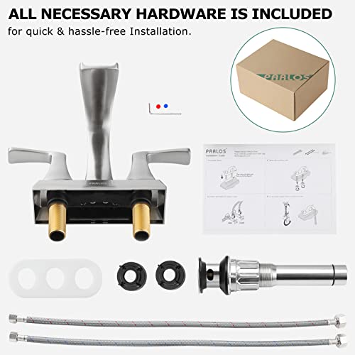 PARLOS 2 Handles Waterfall Bathroom Faucet with Pop-up Drain and Faucet Supply Lines, Brushed Nickel, Doris 14068
