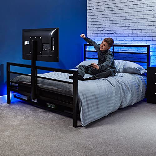 X Rocker Basecamp Gaming Bed Frame, with Rotating TV Mount, Storage, Metal Mesh Frame, 2111101, 80.63" x 37.68" x 42.8", Twin Size, Black