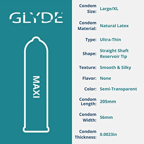 GLYDE Maxi - XL Fit Condoms - 12 Count - Ultra-Thin, Vegan, Non-Toxic, Large Size Natural Rubber Latex, 56mm for Generous Fit