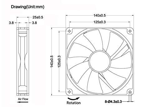 GDSTIME 140mm x 140mm x 25mm 5V USB DC Brushless Cooling Fan