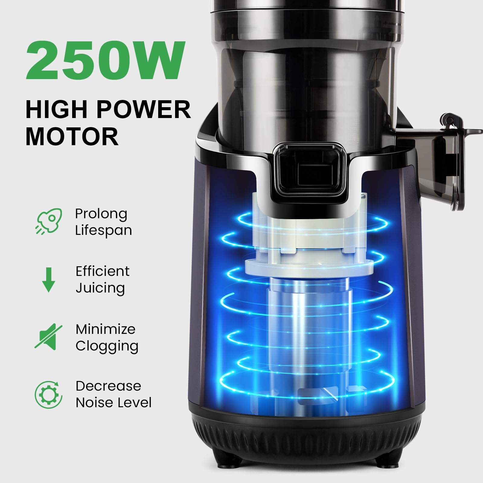 Ventray Cold Press Juicer, Slow Juicer Machines with 5.12" Wide Feed Chute for Whole Fruits & Vegetables, High Juice Yield, Easy to Clean,250W