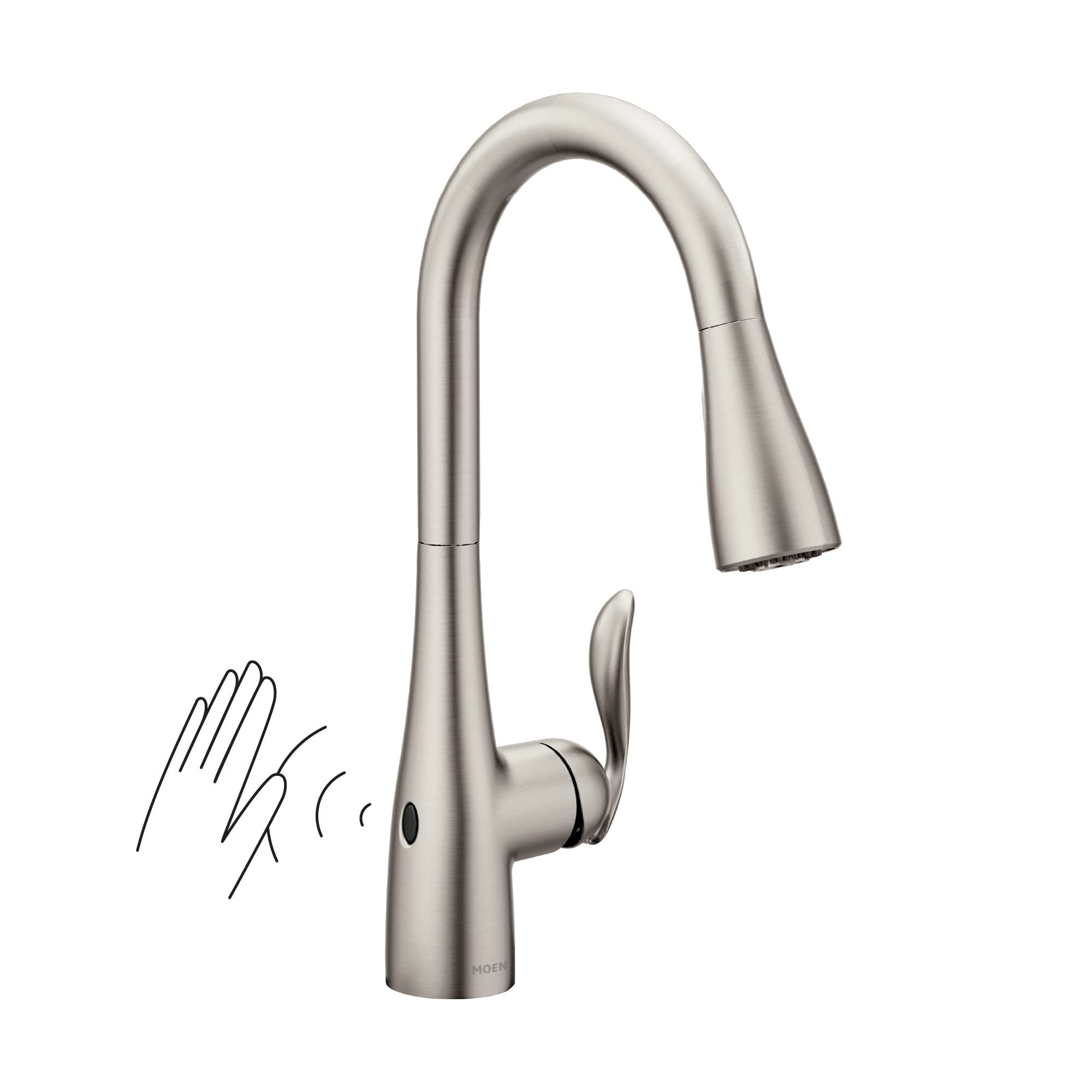 Moen Arbor Spot Resist Stainless Motionsense Wave Sensor One-Handle Pulldown Kitchen Sink Faucet Featuring Power Clean, Touchless Kitchen Faucet with Sprayer, 7594EWSRS