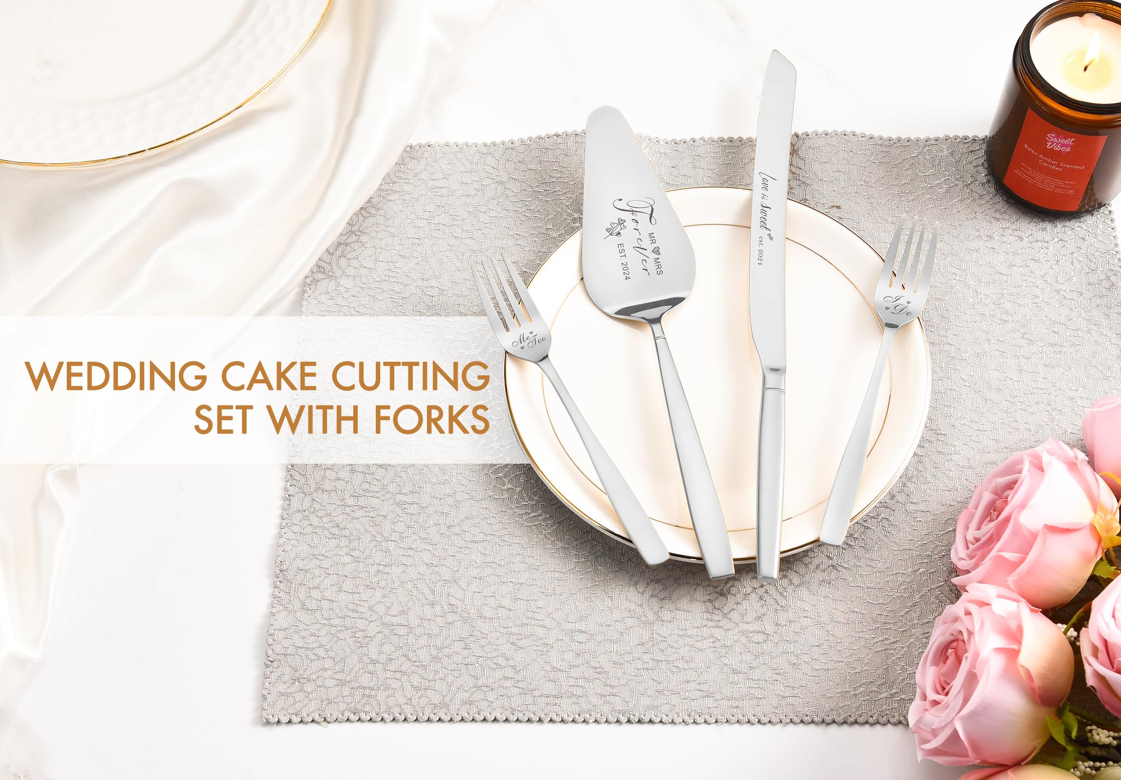 Parihy Wedding Cake Cutting Set, Sliver Wedding Cake Knife and Server Set 2024 with Forks, Mr and Mrs Cake Cutting Set for Wedding, Engagements Anniversaries (Silver)