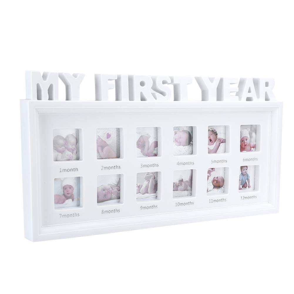 GLOGLOW My First Year Picture Frame Baby Picture Keepsake Frame Infant Newborn Wall Photo Frames for Photo Memories White