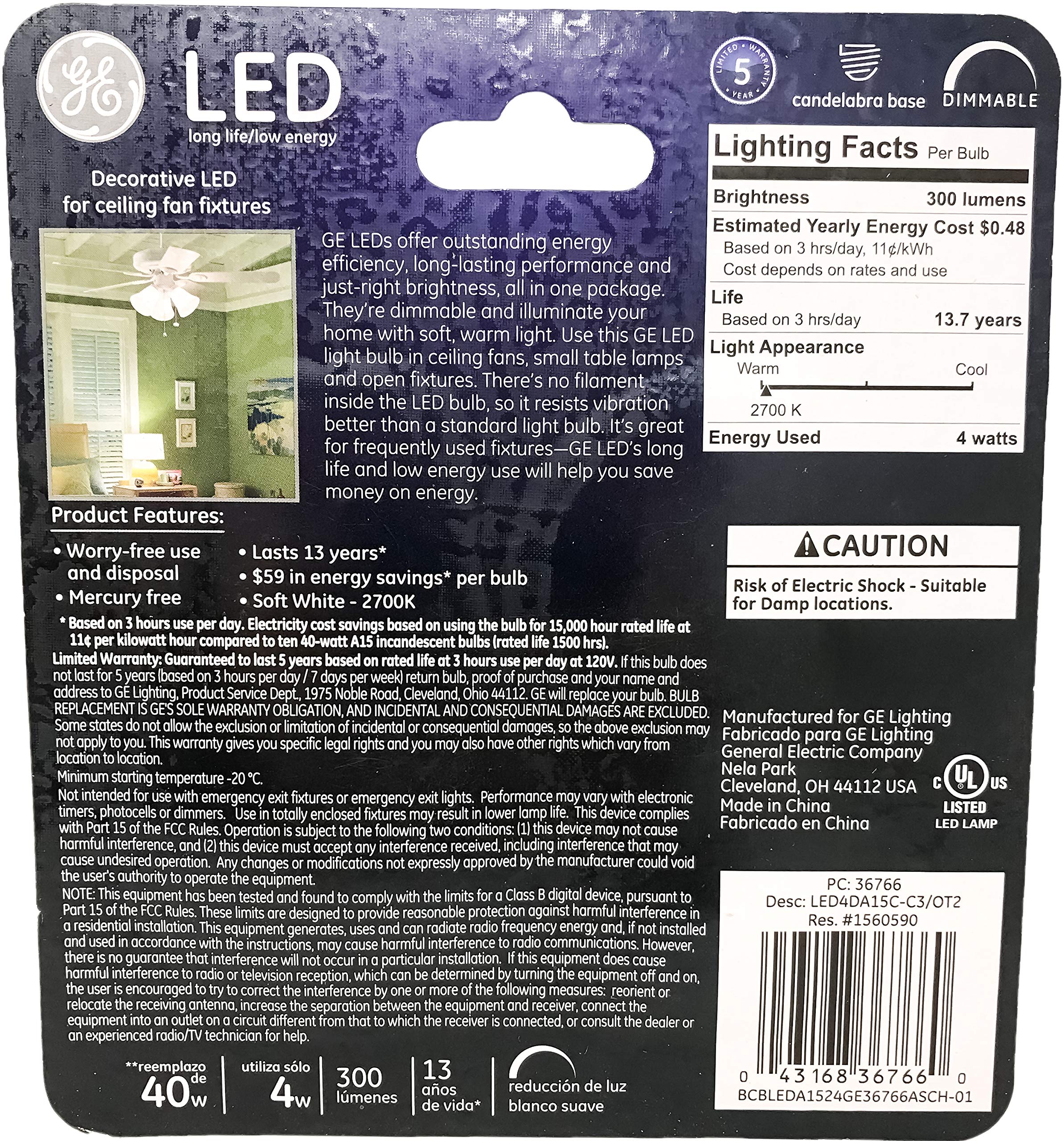 GE Lighting 4-Watt (40-Watt Replacement), 300 Lumens, Clear Finish, Soft White LED Bulb (6 Bulbs)
