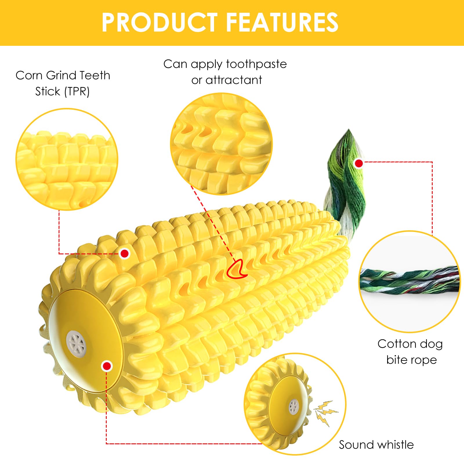 YCPPOG Dog chew Toy,Interactive Toy.Corn Shaped Toys can be Used to Clean Teeth,and There are Two Kind Models:Squeaky and no Squeaky.Suitable for Small and Medium Sized Dogs (Squeaky)