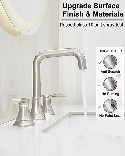 HOIGY Brushed Nickel Pull Down Kitchen Faucet and Bathroom Sink Faucet Set, 3-Function Pull-Out Kitchen Faucets with Deck Plate, 3 Hole Widespread Bathroom Sink Faucet with Pop-up Drain