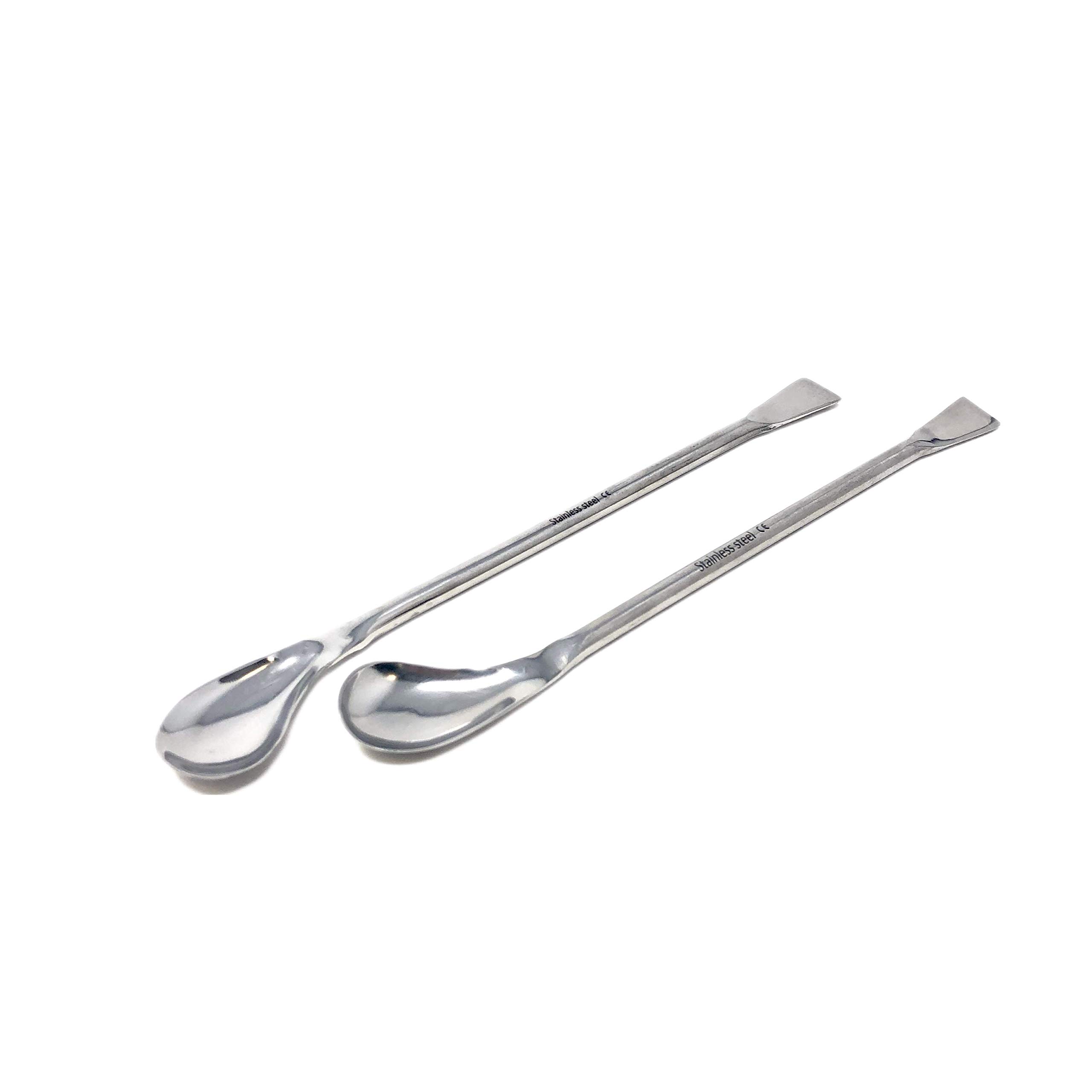 Stainless Steel Double Ended Square & Lab Spoon Sampler Lab Spatula 7″ Length (Set of 2: Right and Left Angled)