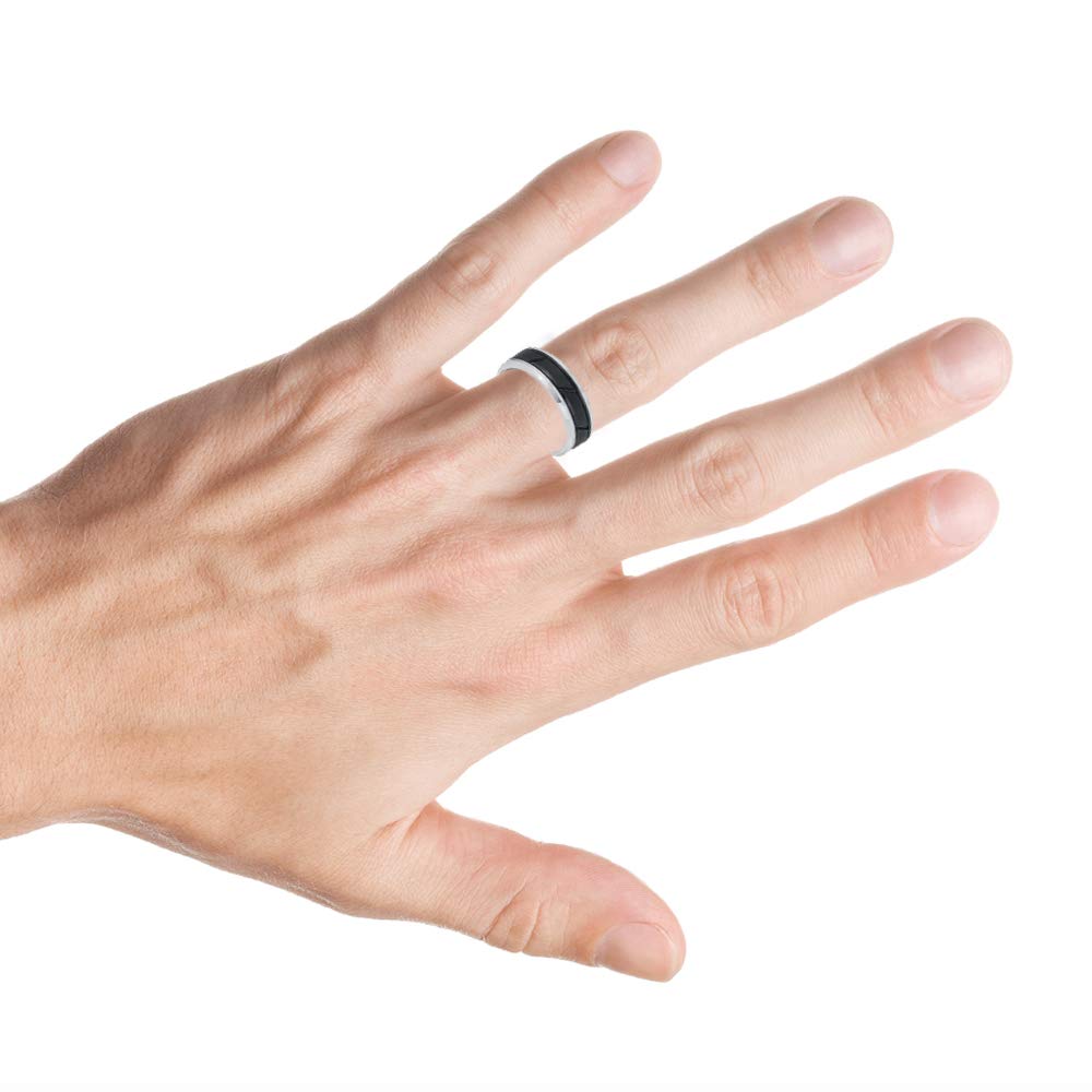 Free Personalized laser engraving Ring for Men and Ring for Women tungsten Band Rings 8mm Two-tone Black IP Center with Diagonal Grooves Wedding Band Ring Ideal Rings for couples