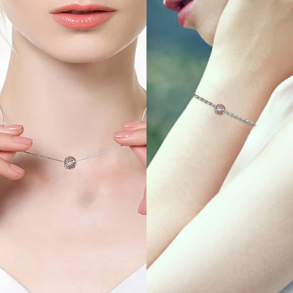 HappyStar 925 Sterling Silver Month Birthstone Charm for Bracelets Necklace,with 5A Cubic Zirconia Dangle Pendant Bead,Happy Birthday Valentine's Day