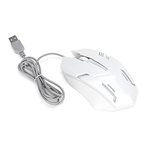 Hilitand Wired Mouse,1000 DPI,3 Keys,Ergonomic USB Gaming Office Business, Luminous Optical Computer Laptop Mouse Mice,with Game‑Level Sensor, for Game(White)