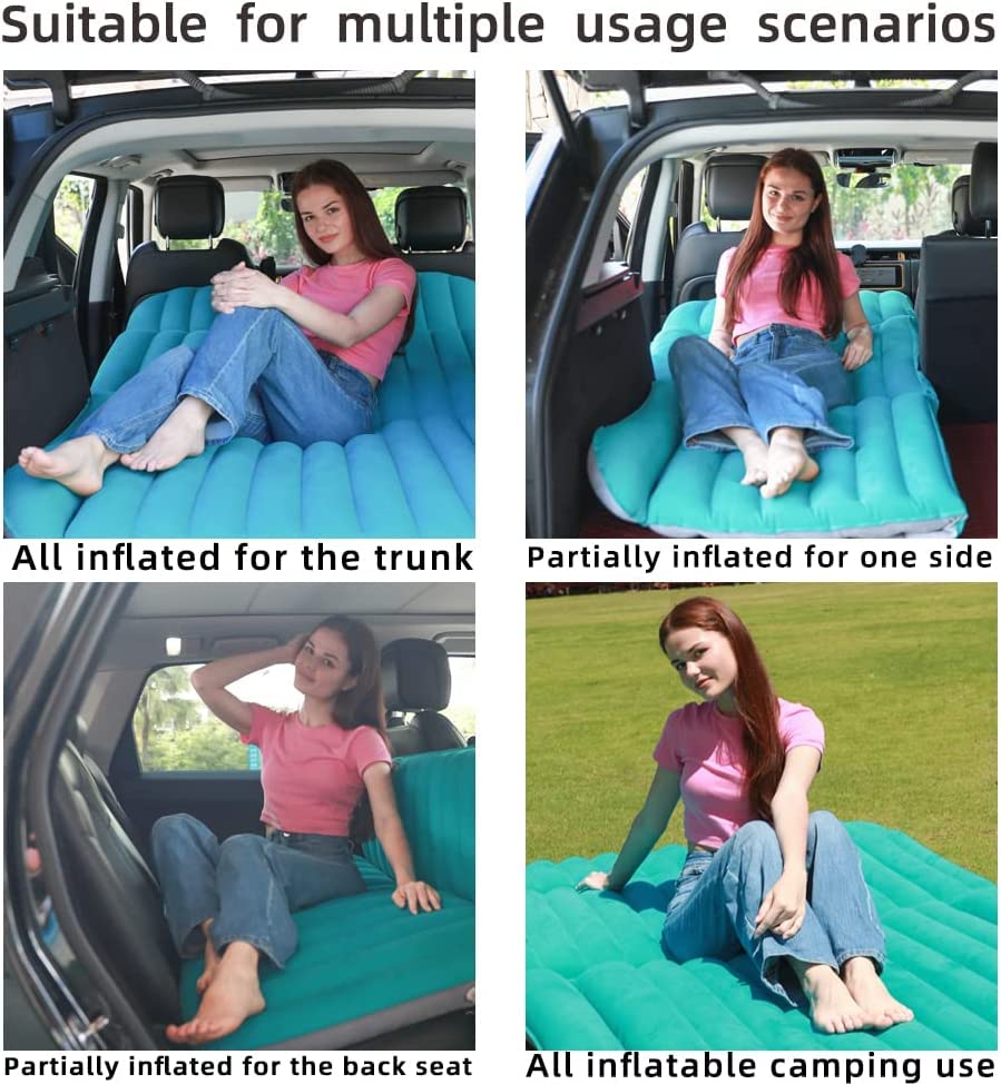 KMZ SUV Air Mattress Thickened and Double Side Flocked Travel Camping Bed for SUV Back Seat 4 Air Bags(Fruit Green and Space Gray)