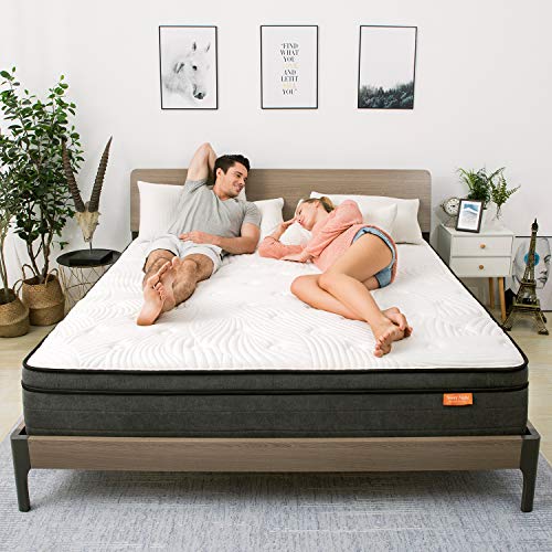 Sweetnight Twilight 10 Inch Mattress in a Box - PillowTop Memory Foam & Inner Springs Hybrid - Sleep Cool, Motion Isolating Individually Wrapped Coils - King