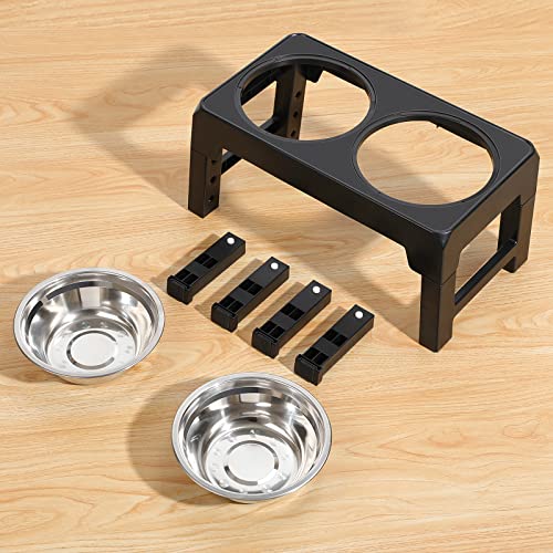 PANZZDA Elevated Dog Bowls Adjustable Raised Stand with Double Stainless Steel Food Bowls Adjusts to 4 Heights 3.1โ, 8.6โ, 10.2โ, 11.8โ, for Small Medium Large Dogs and Pets