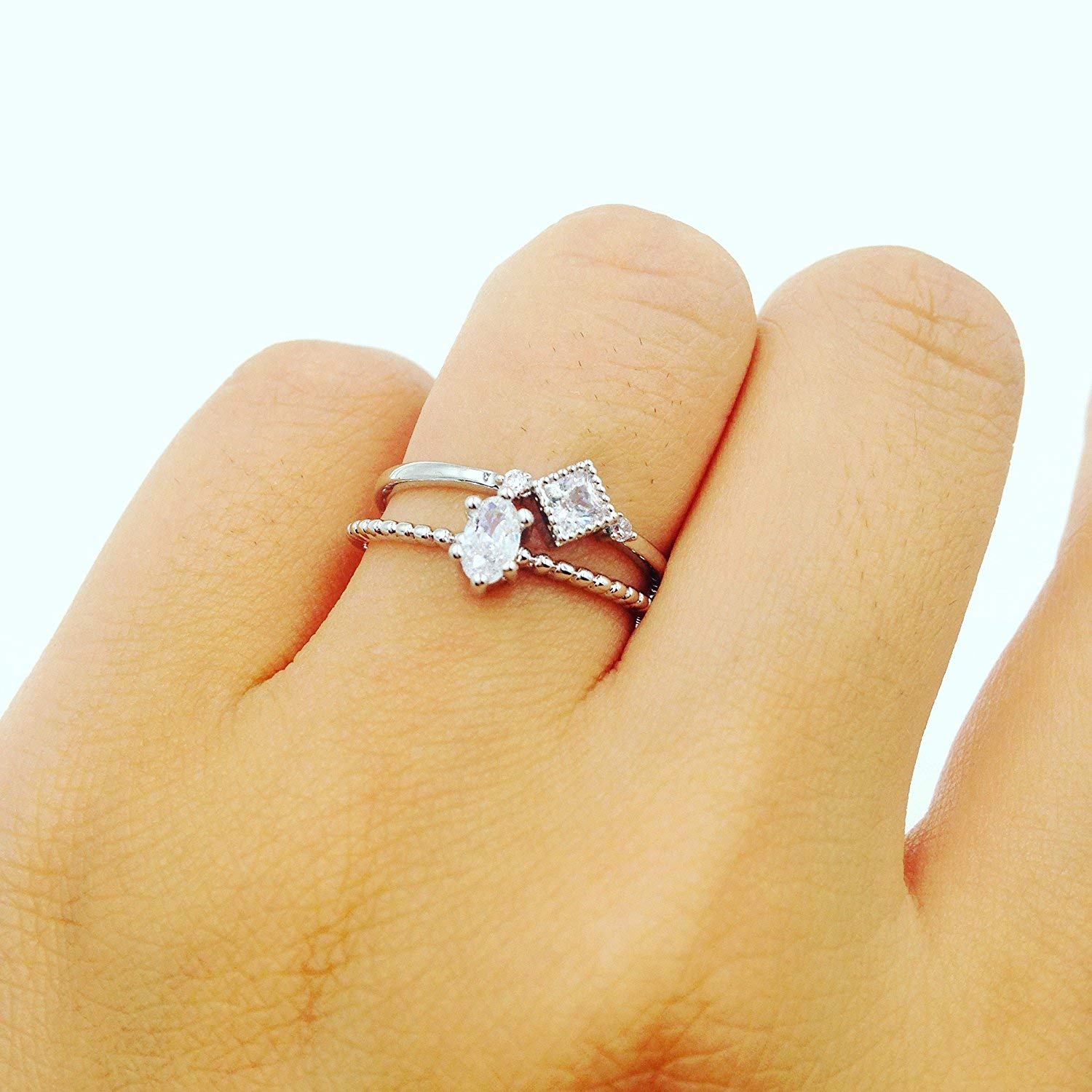 Gieschen Jewelers 'Lora' 14K Rose Gold-Plated CZ Princess-Cut Crystal Dainty Ring, Size 4