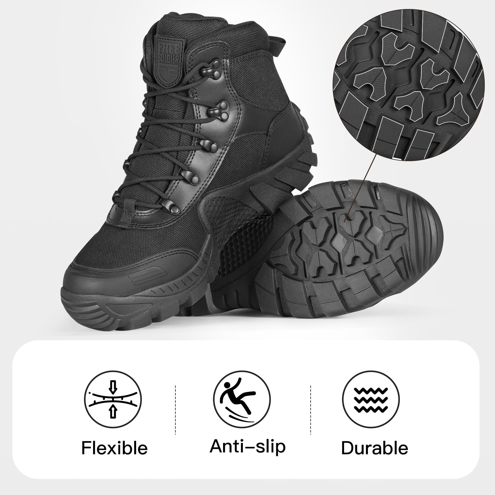 FREE SOLDIER Men's Waterproof Hiking Boots Tactical Work Boots Outdoor Lightweight Military Boots(Tan, US 12)