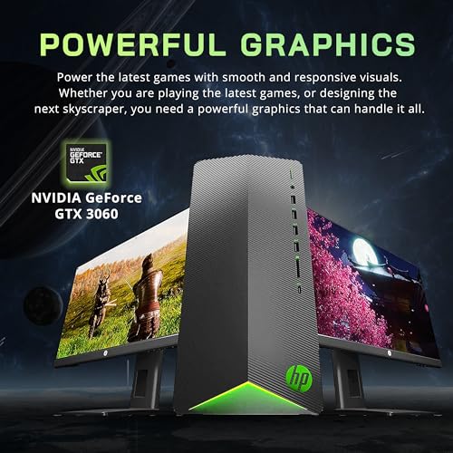 HP 2022 Pavilion Gaming Desktop Computer, Intel Core i5-10400F CPU, 16GB RAM, 512GB PCIe SSD, NVIDIA GeForce RTX 3060 Graphics, Keyboard&Mouse, Win 11 Pro, Black, 32GB Snowbell USB Card