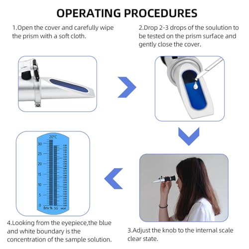 Refractometer, Beer Refractometer Wort Wine Brewing Dual Scale Specific Ratio Hydrometer 1.000-1.130 Brix 0-32% ATC Sugar Homebrew Kit for Fruit, Homebrewing, Juice, Vegetables