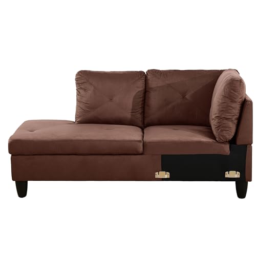 LostCat 97" W Sectional Sofa with Chaise, Modular Sectional Sofa, Microfiber Fabric Modular Couch, L Shaped Sofas & Couches Sectional Couches for Living Room Furniture Sets, Brown
