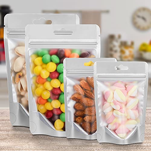 Resealable Bags, Mylar Bags Smell Proof Bags with Clear Window,Packaging Bags for Storage Coffee Beans, Cookie, Lipstick, Candy,White