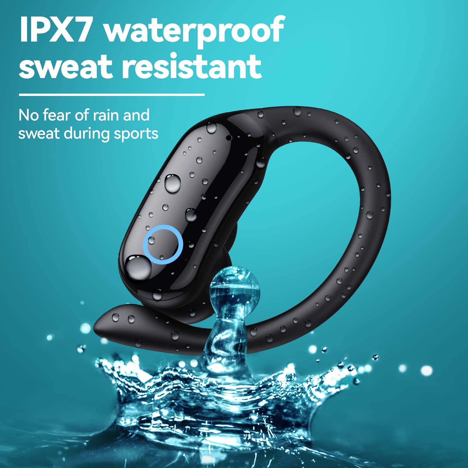GNMN Bluetooth Headphones Wireless Earbuds Over-Ear Stereo Bass Earphones with Earhooks Battery Display for Sports/Workout