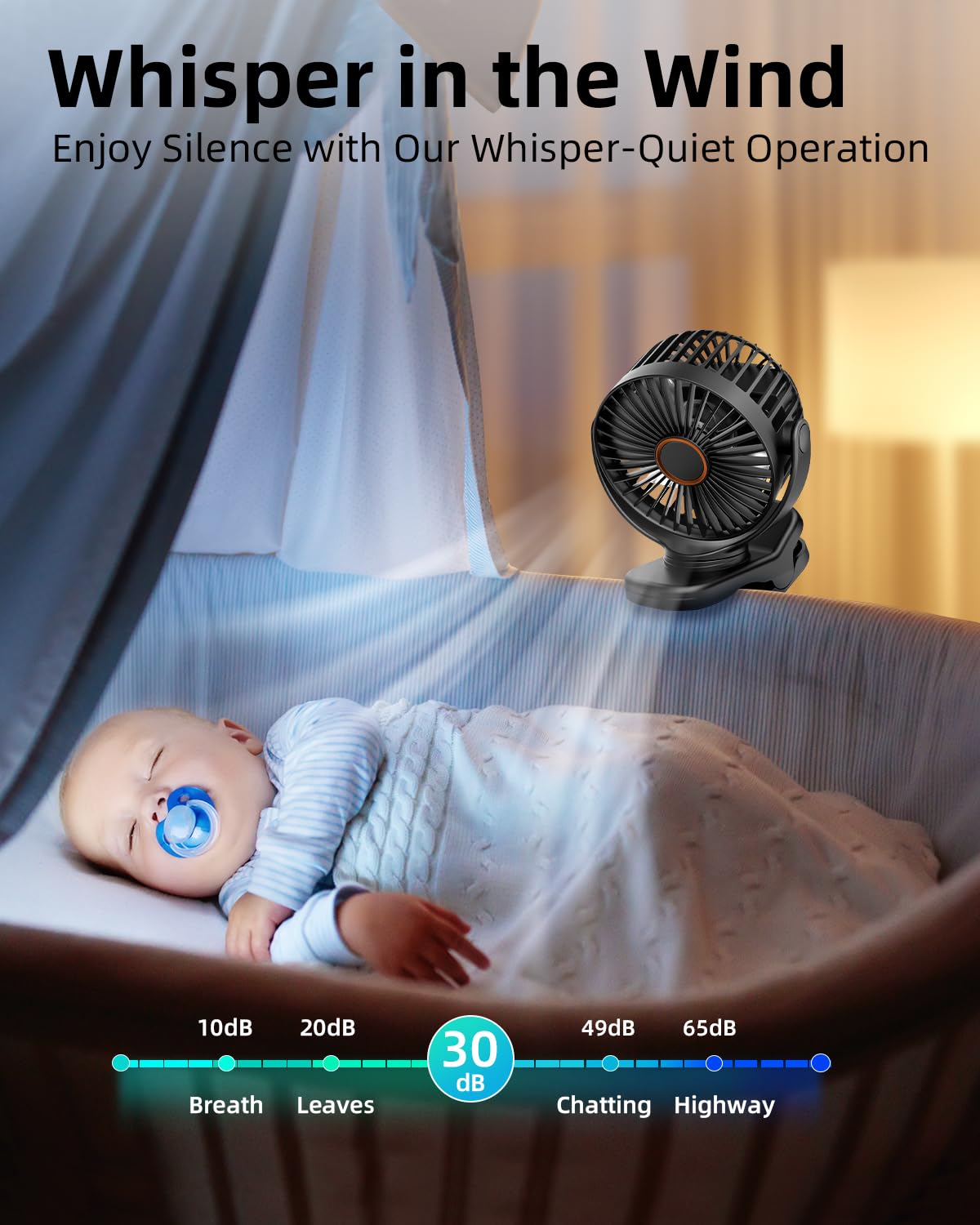 FrSara Portable Clip on Fan Battery Operated, 3 Speed Quiet Rechargeable Mini Table Fan, Quiet, high air volume, 360 degree free rotation, Mini Desk Fan, Stroller Fan