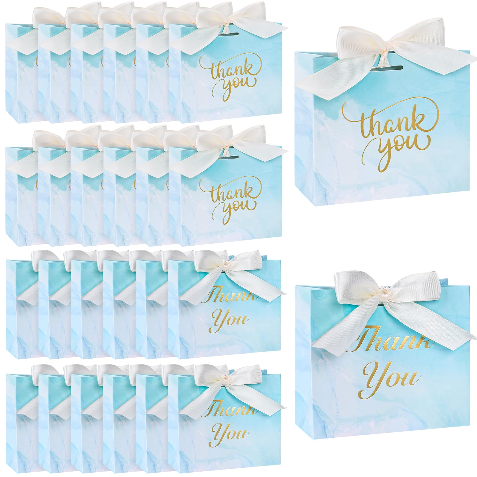VGOODALL 24PCS Small Thank You Gift Bags, Mini Party Favor Bags Light Blue Candy Bags Treat Boxes Paper Gift Bags with Bow Ribbon for Wedding Bridal Baby Shower Birthday Party