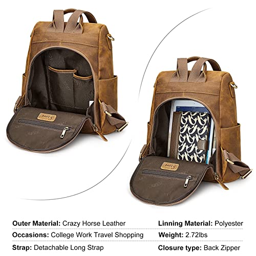 S-ZONE Women Vintage Genuine Leather Backpack Purse Anti-theft Fashion Travel Daypack