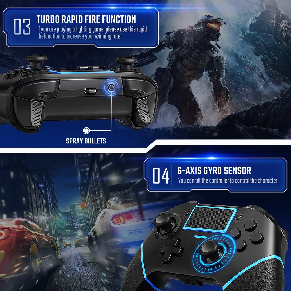 Ibotomo Wireless Controller for P4 Game Controllers with Back Button/Turbo/Vibration/6-axis Motion Control/Stereo Headset Jack/Touch Pad Controller Compatible with P4/ Slim/Pro/Great Gamepad Gift