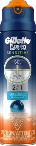 Gillette Fusion ProGlide Sensitive 2 in 1 Shave Gel, Ocean Breeze Ocean Breeze 6 Ounce