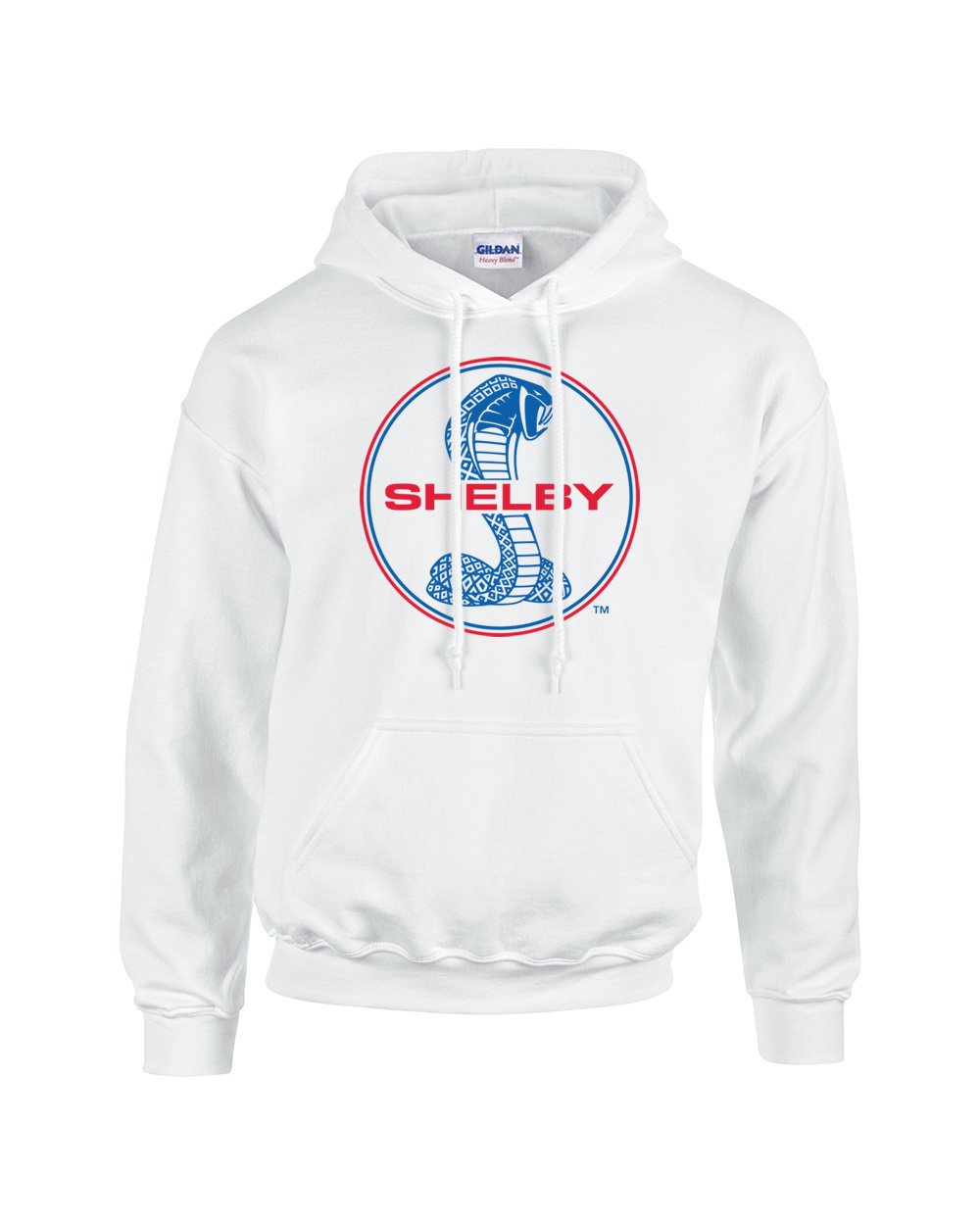 Ford Mustang Shelby Cobra Hooded Sweatshirt Blue and Red Hoodie Hood Racing Performance Tough Muscle Car Design-White-Small