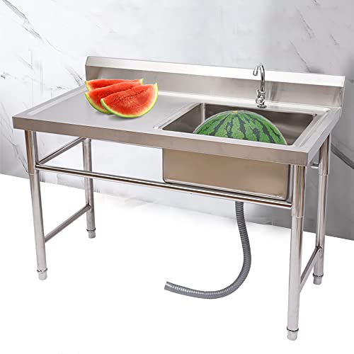 Free Standing Stainless-Steel Commercial Restaurant Kitchen Sink Set, Kitchen Prep & Utility Sink with Large Drain Bowl and Faucet, Free Standing 1 Compartment Utility Sink
