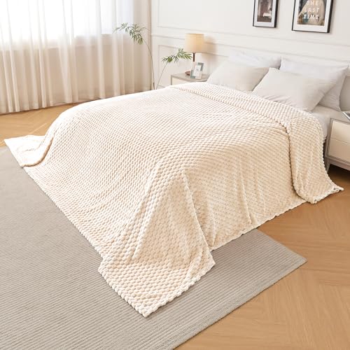 FY FIBER HOUSE Oversized King Blanket 120" x120" Extra Large Bed Blanket 10' x 10' Super Soft Plush Fuzzy Blankets for Couch Office Sofa, Beige